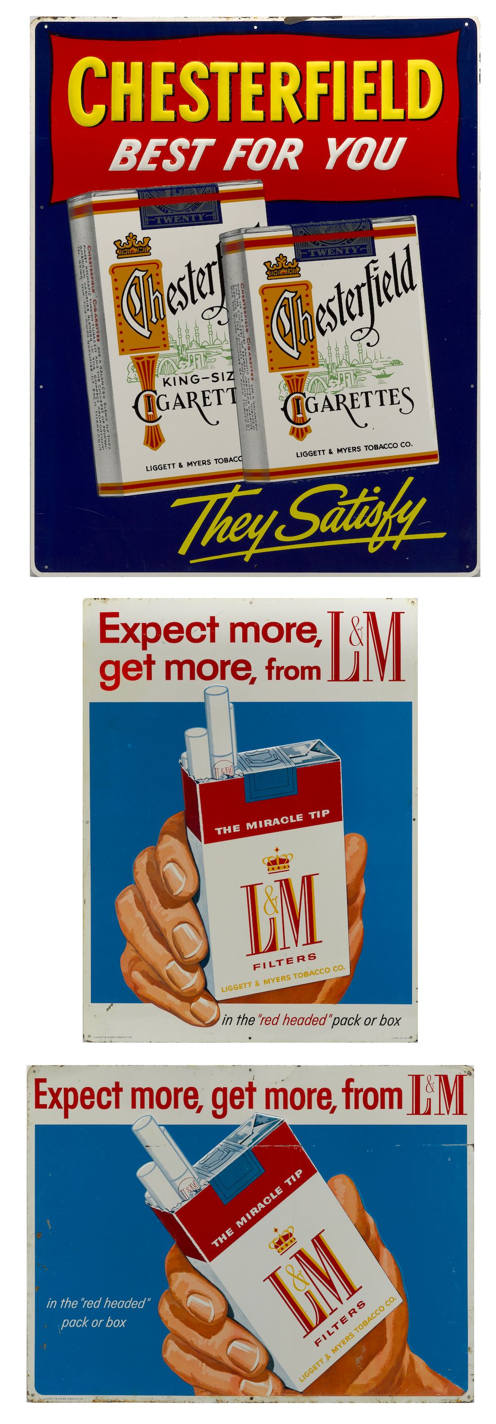 Bonhams Cars : A lot of 3, tin painted,cigarette advertising signs,