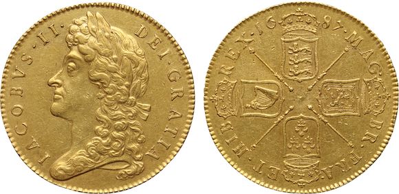 Bonhams : James II, 1685-1688, Gold 5 Guineas, 1687
