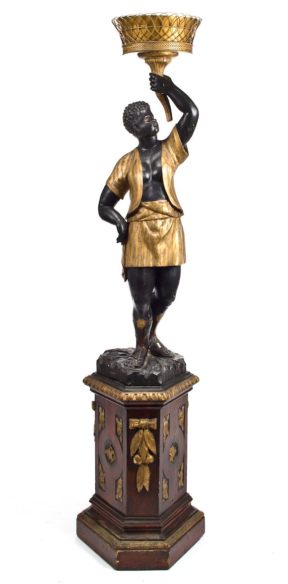 Bonhams : A Baroque style painted and giltwood Nubian torchere second ...