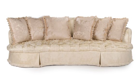 Bonhams : A Contemporary ivory silk brocade upholstered tufted sofa