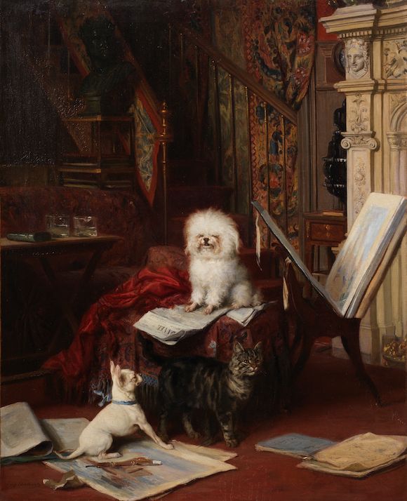 Bonhams : Louis Eugène Lambert (French, 1825-1900) The intruder 31 x 25 ...