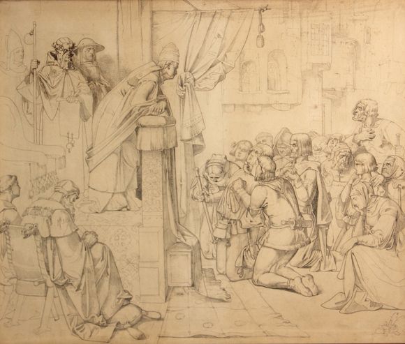 Bonhams : English School, 19th Century The pope preaching in a town in ...