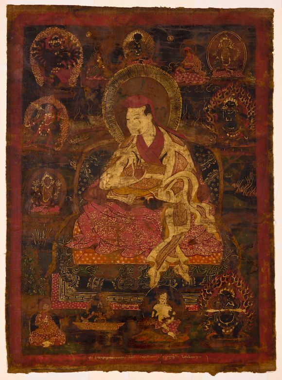 Bonhams : Two Tibetan Thankas of Buddha at Bodhgaya and a Sakya Lama ...