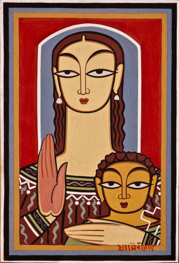 Bonhams : Jamini Roy (1887-1972) Mary and Jesus, circa 1960