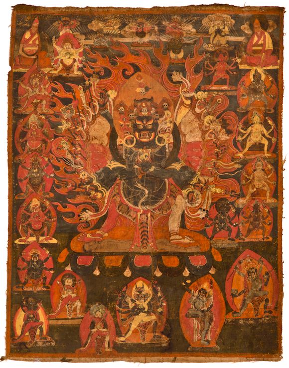 Bonhams : A thangka of Vajravega Distemper on cloth, Tibet, 16th/17th ...