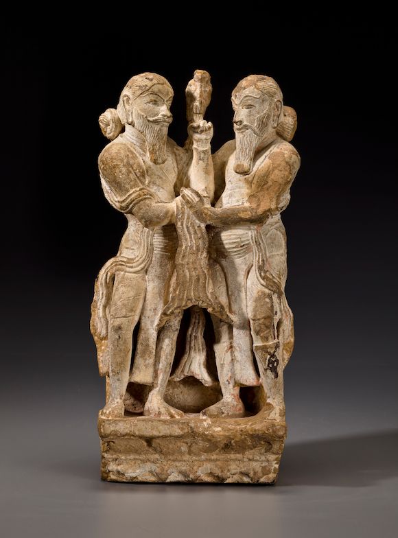 Bonhams : Chandella king and priest Buff sandstone with earth pigments ...