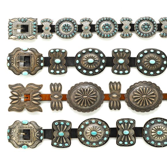 Bonhams : Four Navajo concha belts