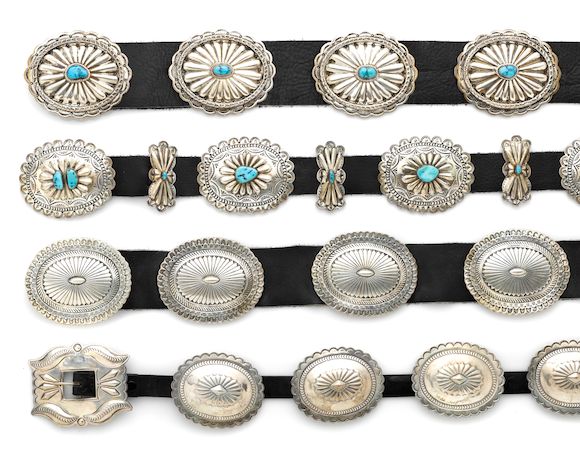 Bonhams : Four Navajo concha belts