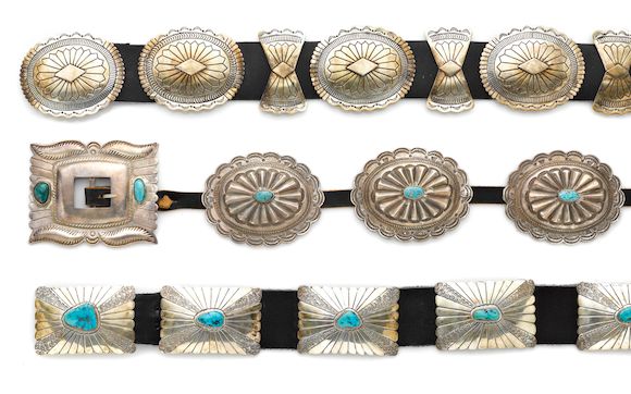 Bonhams : Three Navajo concha belts