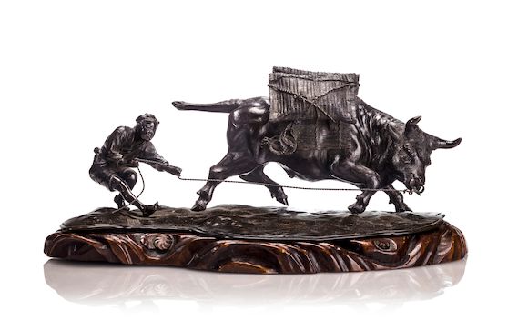 Bonhams : A bronze model of a runaway oxen By Genryusai Seiya, Meiji ...
