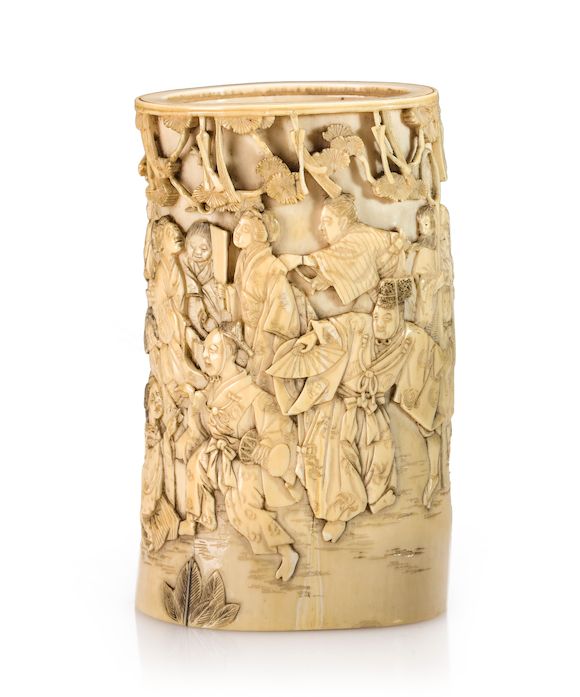 Bonhams : A small ivory brush pot Meiji period (late 19th century)