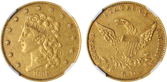 Bonhams : 1838-C $5 XF45 NGC