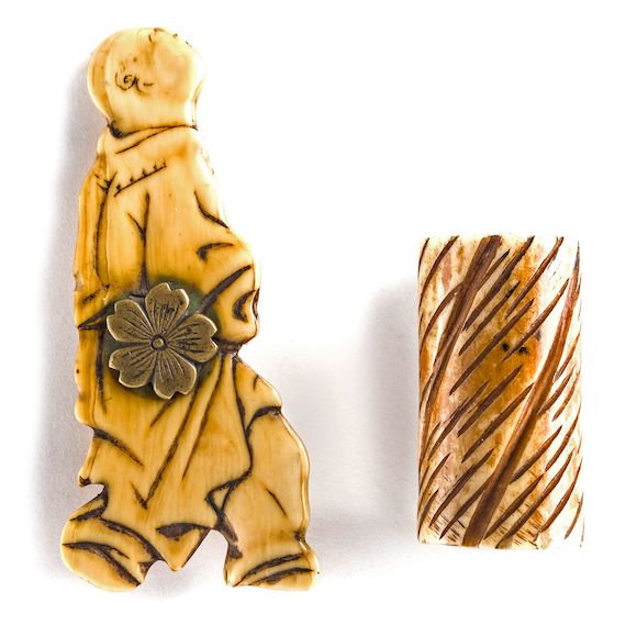 Bonhams : An ivory netsuke and a bone netsuke Edo period (19th century)