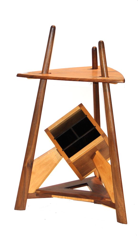 Bonhams : A contemporary mixed hardwood tall tri-corner table Thomas ...