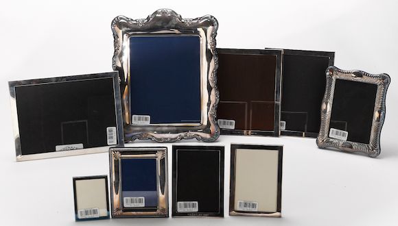 Bonhams : A silverplate mounted group of nine photo frames in assorted ...