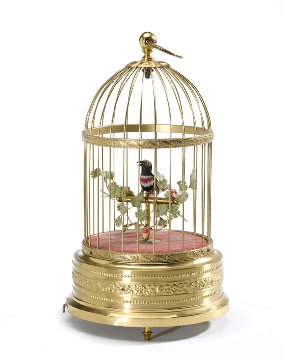 Bonhams : A gilt brass birdcage automaton mid 20th century