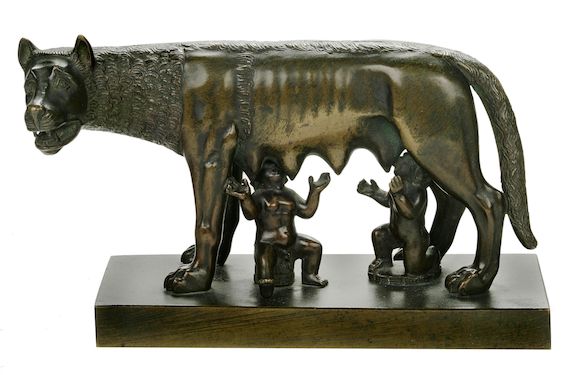 Bonhams : A Grand Tour patinated bronze statue of Romulus and Remus ...
