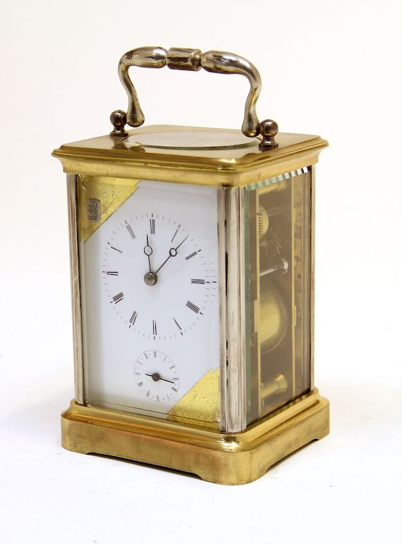 Bonhams : A French gilt and silvered brass carriage clock with alarm ...