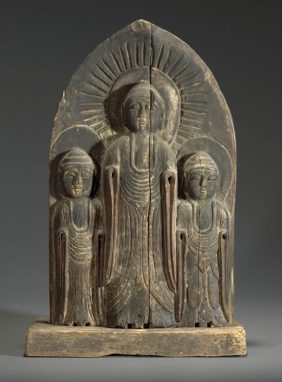 Bonhams : A carved wood Buddhist stele Edo period