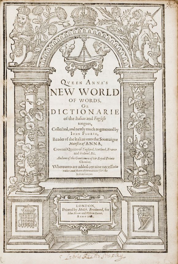 Bonhams : FLORIO, JOHN. 1553-1625. Queen Anna's New World of Words ...