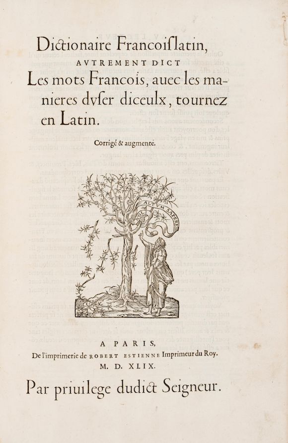 Bonhams : ESTIENNE, ROBERT. 1503-1559. Dictionaire francoislatin ...