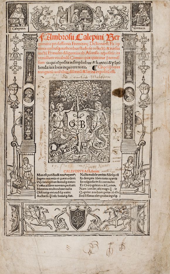 Bonhams : CALEPINO, AMBROGIO. 1435-1511. Dictionarium ex optimis ...