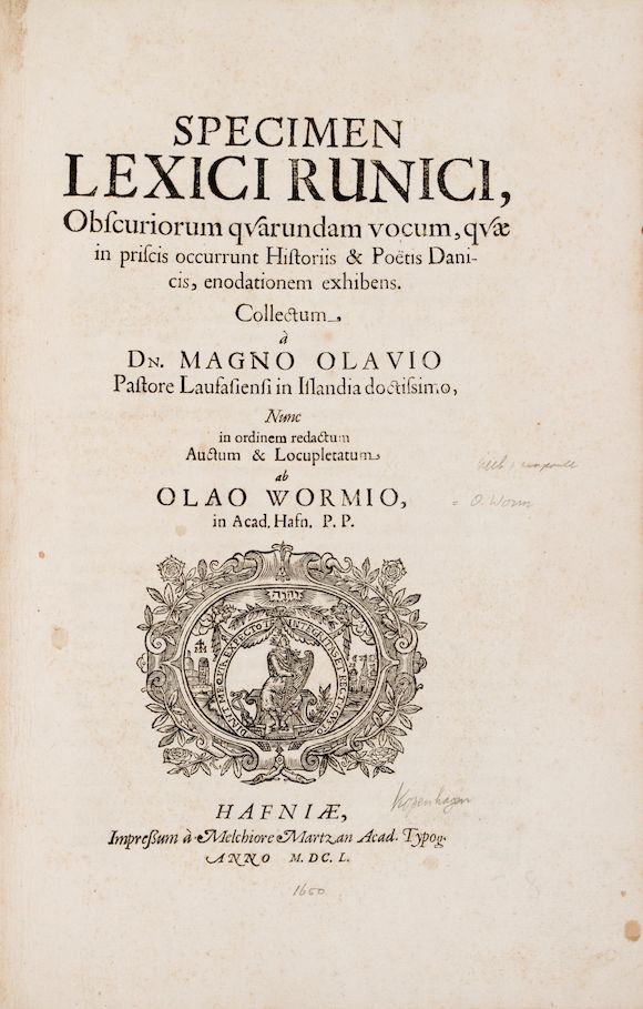 Bonhams : ICELANDIC. ÓLAFSSON, MAGNÚS, OF LAFAUS. Specimen Lexici ...