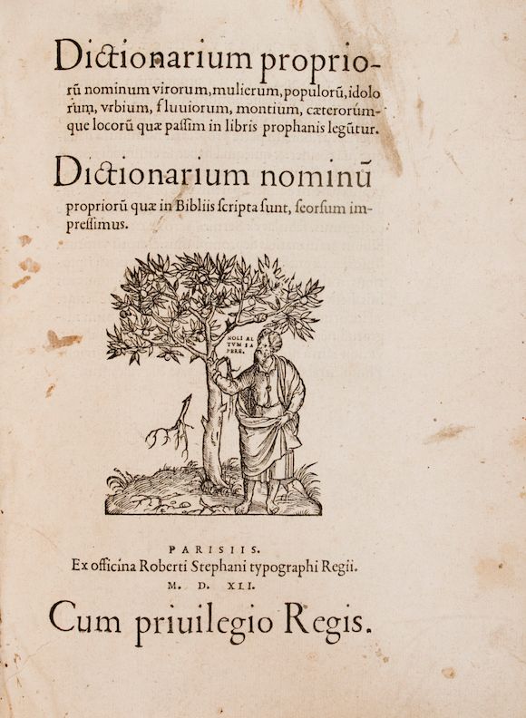Bonhams : ESTIENNE, ROBERT. 1503-1559. Dictionarium proprium nominum ...