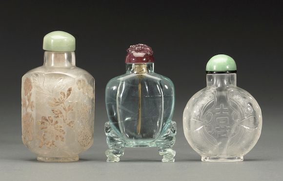 Bonhams : A group of three hardstone snuff bottles