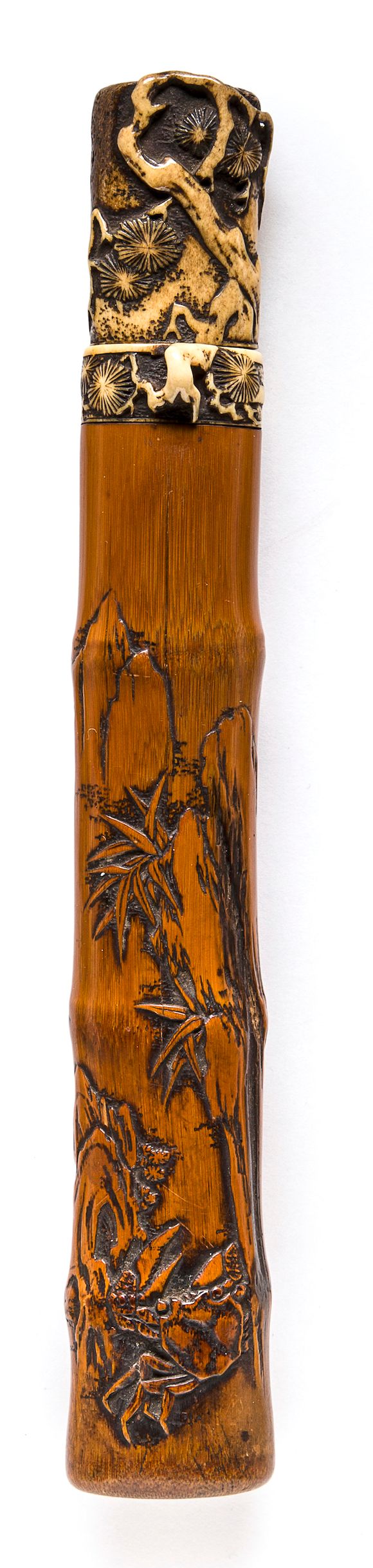 Bonhams : A bamboo and stag antler pipe case By Shinmei, Edo period ...