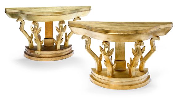 Bonhams : A gold leafed wood demilune console table attributed to the ...