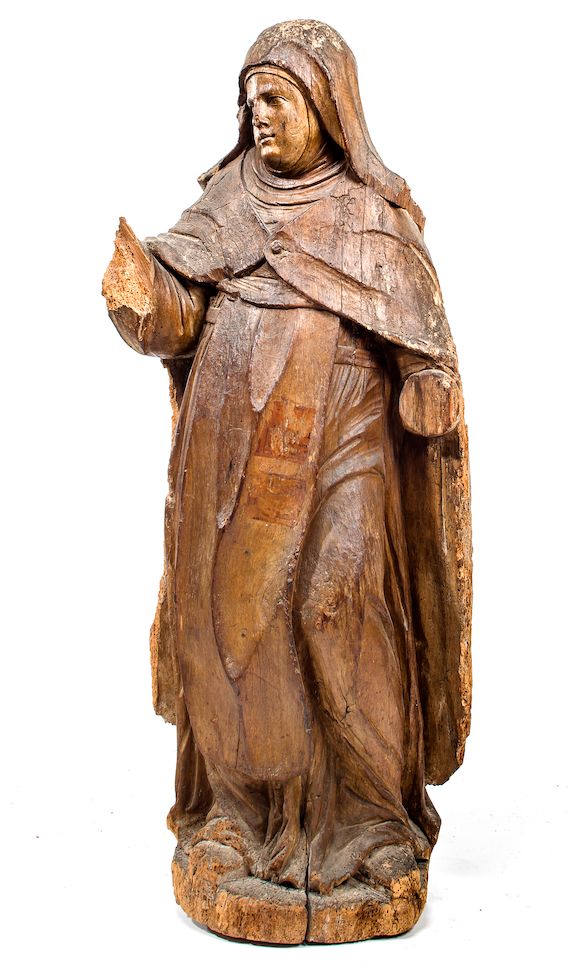 Bonhams : A late Gothic carved wood statue of a female saint Cologne ...
