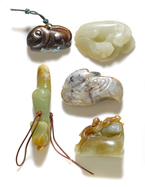 Bonhams : A group of five jade animal-shaped carvings