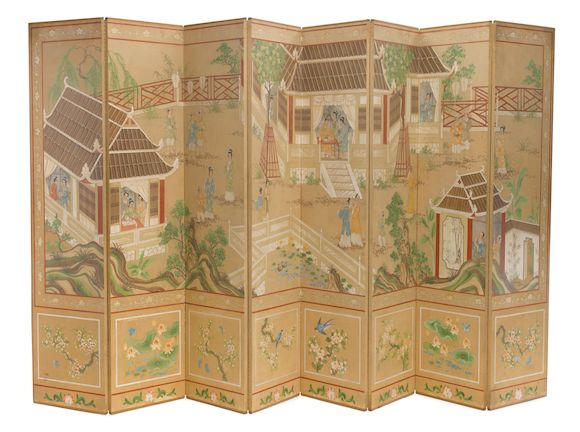 Bonhams : A Robert Crowder hand painted paper on board eight panel ...