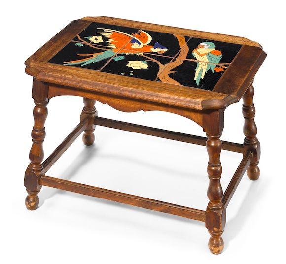 Bonhams : A Catalina Parrot tile and turned oak table 1920s