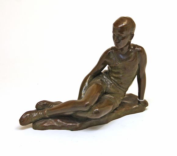 Bonhams : An American patinated bronze figure of a young athlete after ...