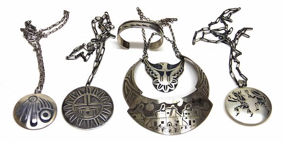 Bonhams : Six examples of Hopi overlay jewelry