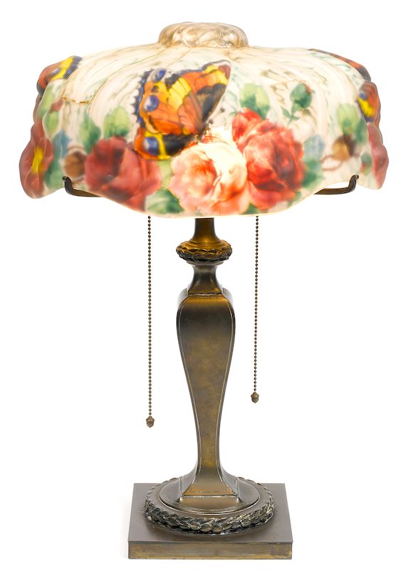 Bonhams : A Pairpoint reverse painted puffy glass and patinated metal ...