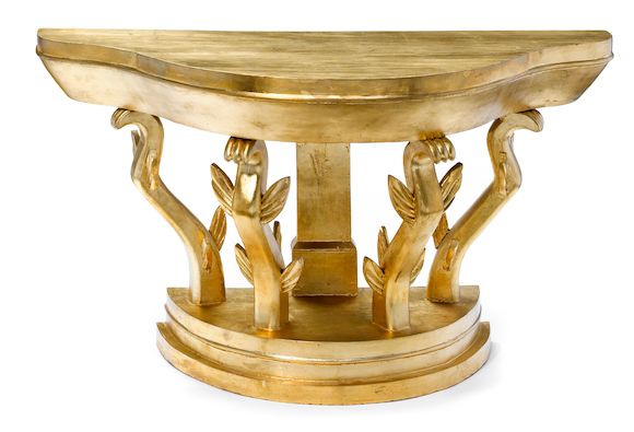 Bonhams : A gold leafed wood demilune console table attributed to the ...