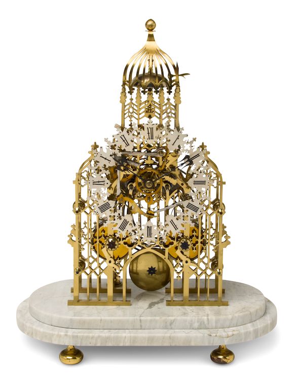 Bonhams : A Victorian brass striking skeleton clock depicting Tom Tower ...