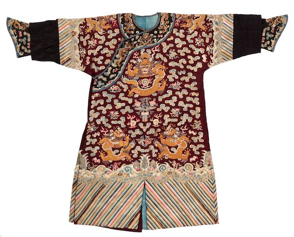 Bonhams : A purple ground embroidered silk dragon robe, chao fu Late ...