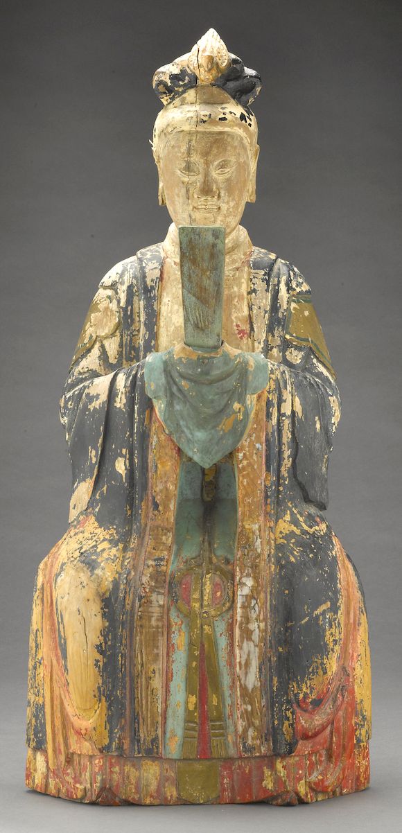 Bonhams : A polychrome painted figure of a Daoist female immortal Late ...