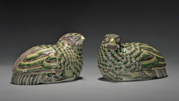 Bonhams : A pair of three-color glazed porcelain quail boxes Republic ...