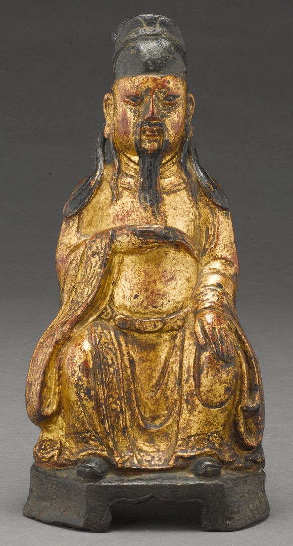 Bonhams : A polychrome lacquered bronze seated Daoist divinity Late ...