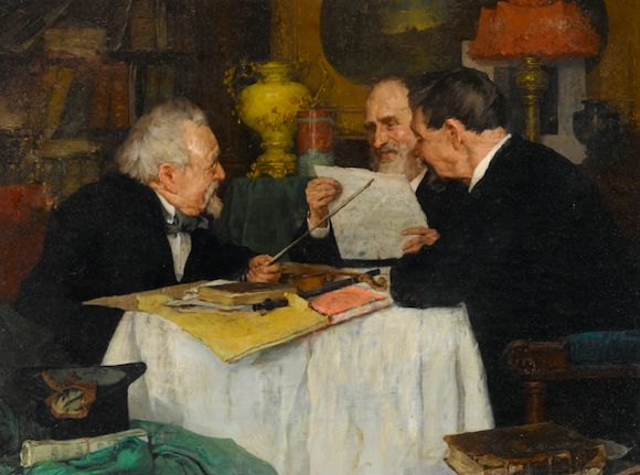 Bonhams : Louis Charles Moeller (1855-1930) Gentlemen discussing music ...