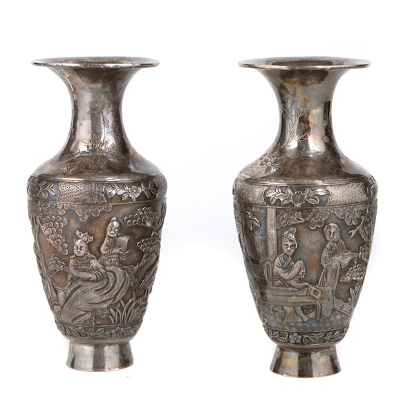 Bonhams : A pair of Chinese Export silver vases With character marks to ...