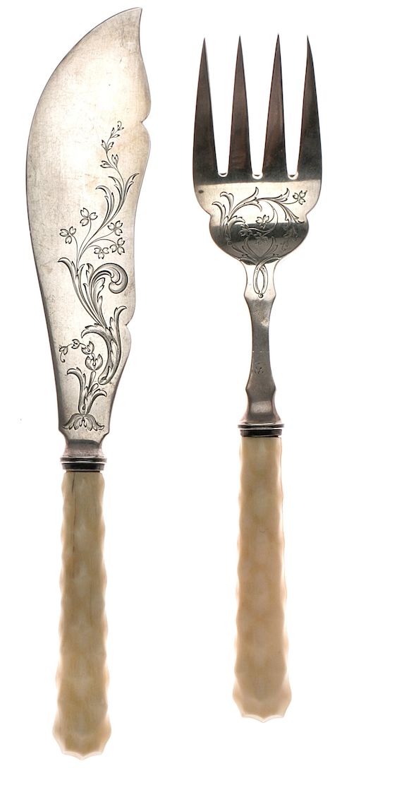 Bonhams : A Russian 84 standard silver and ivory fish serving fork and ...