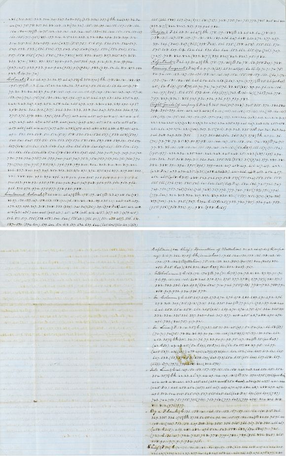 Bonhams : CIVIL WAR LETTER IN CODE. Manuscript, 3 pp recto and verso ...
