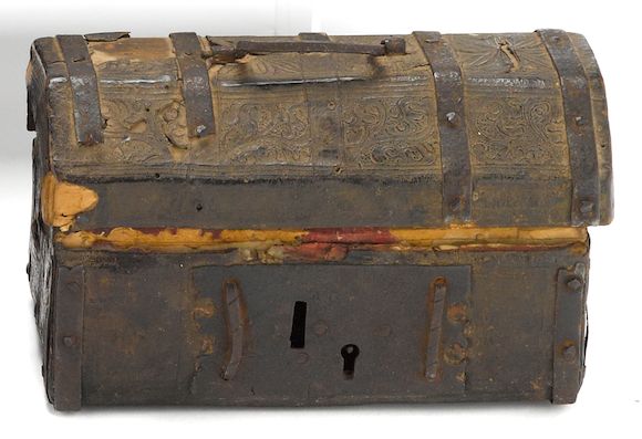 Bonhams : A Spanish iron mounted cuir bouilli casket 15th century