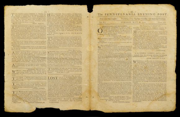 Bonhams : DECLARATION OF INDEPENDENCE. The Pennsylvania Evening Post ...